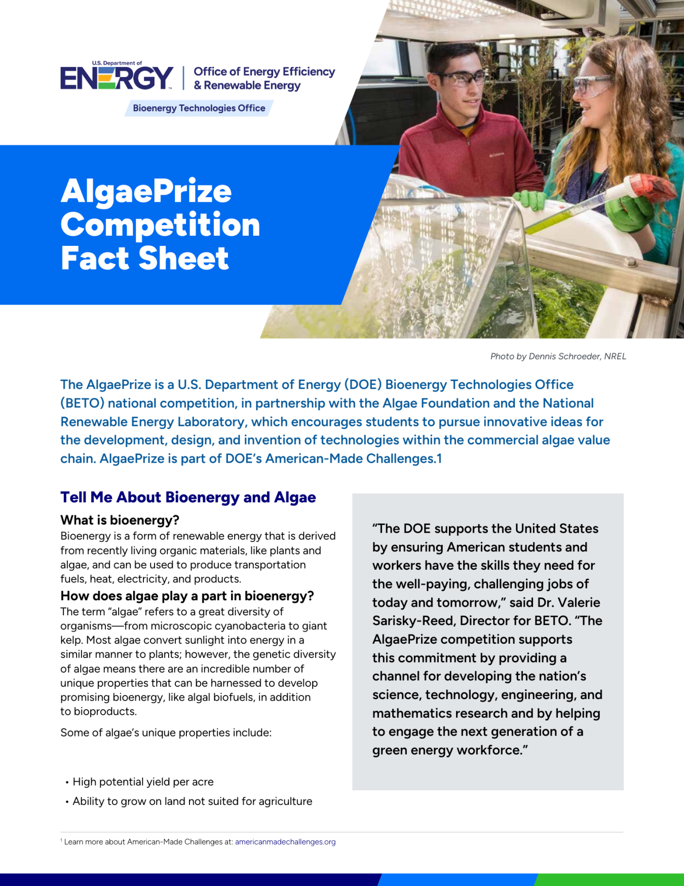 AlgaePrize Competition Fact Sheet | Department of Energy